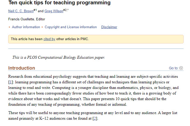 Ten quick tips for teaching programming