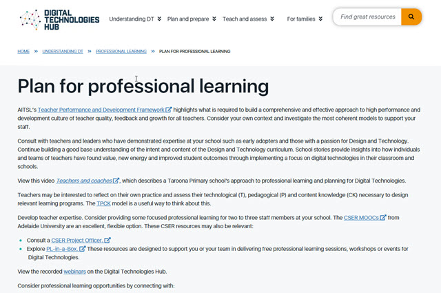 Plan for professional learning